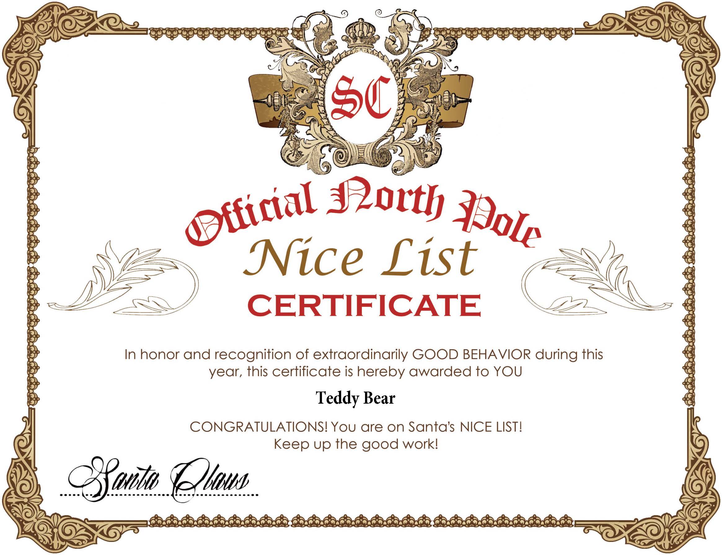 santa certificate
